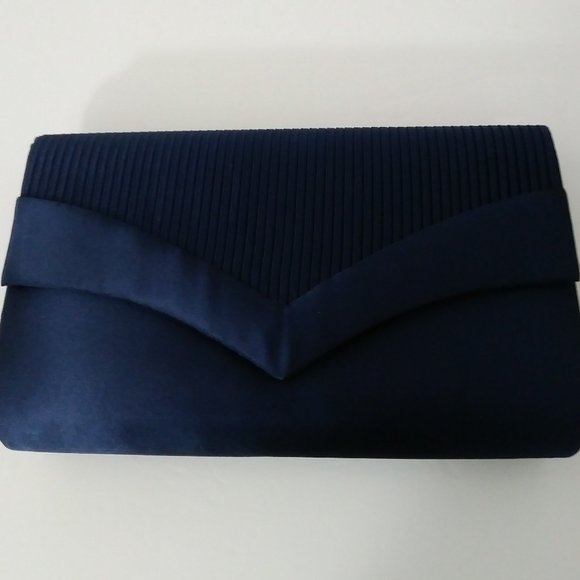 Bags | Navy Blue Pleated Satin Bridal Clutch Bag | Poshmark